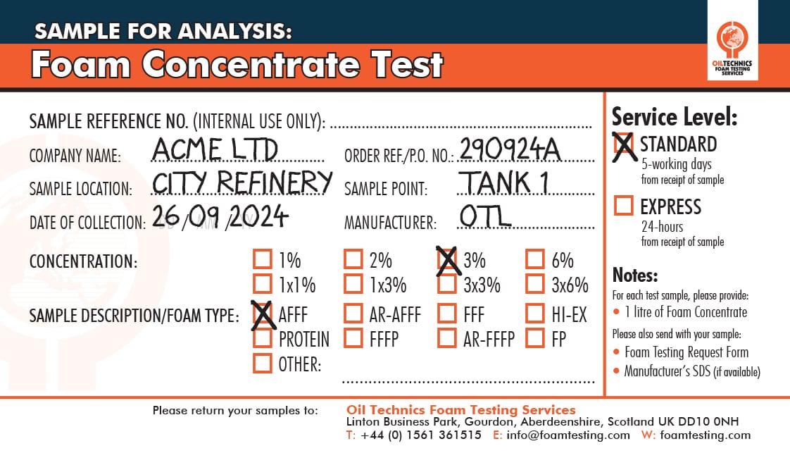 Concentrate Foam Testing - Oil Technics - Foam Testing Services