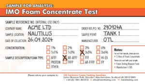 IMO Foam Concentrate Testing - Oil Technics - Foam Testing Services