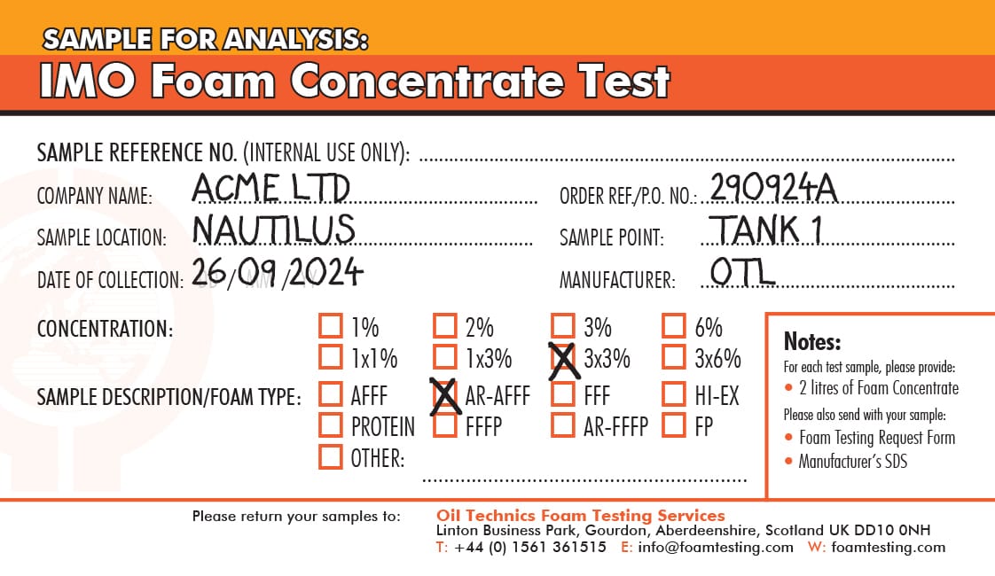 IMO Foam Concentrate Testing - Oil Technics - Foam Testing Services